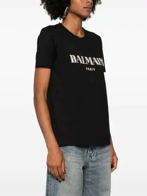 Balmain Crystal-logo Cotton T-shirt - Black