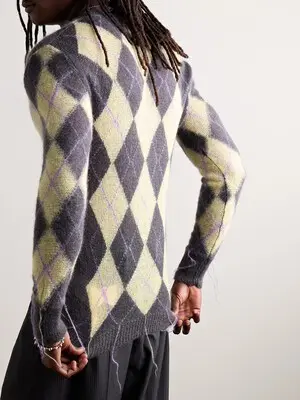 Marni Slim-fit Fringed Argyle Mohair-blend Sweater - Yellow