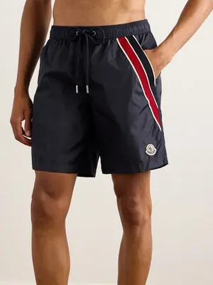 Moncler Straight-leg Mid-length Striped Swim Shorts - Blue