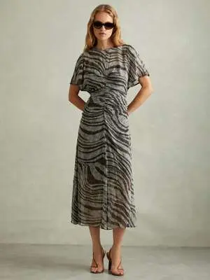 REISS Tabitha Animal Print Midi Dress