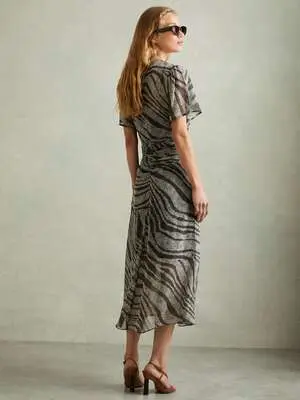 REISS Tabitha Animal Print Midi Dress