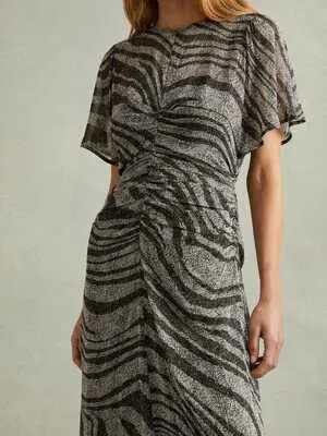 REISS Tabitha Animal Print Midi Dress