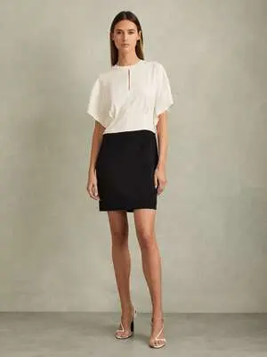 REISS Marlowe Color Block Mini Dress With Draped Sleeves