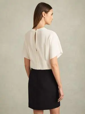REISS Marlowe Color Block Mini Dress With Draped Sleeves