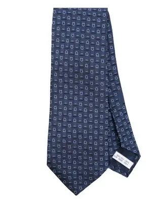 FERRAGAMO Logo-embroidered Silk Tie - Blue