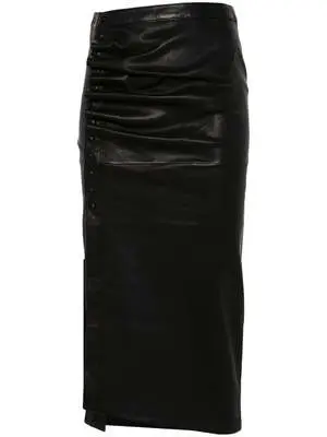 Rabanne Gathered Detail Leather Skirt - Black