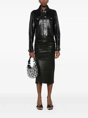 Rabanne Gathered Detail Leather Skirt - Black