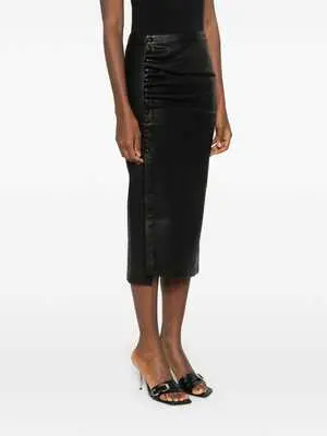 Rabanne Gathered Detail Leather Skirt - Black
