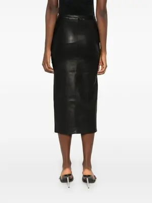 Rabanne Gathered Detail Leather Skirt - Black