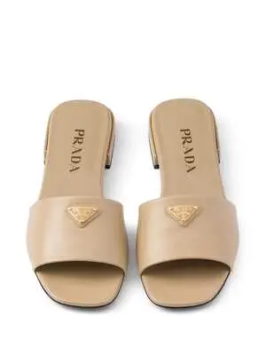 Prada Saffiano Patent-leather Slides - Neutrals