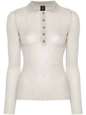 Pinko Lurex Ribbed Polo Sweater