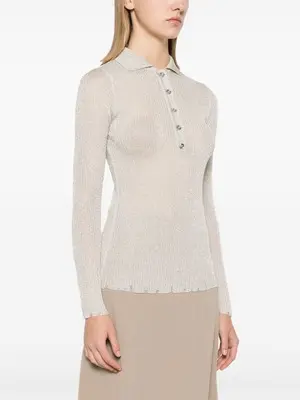 Pinko Lurex Ribbed Polo Sweater