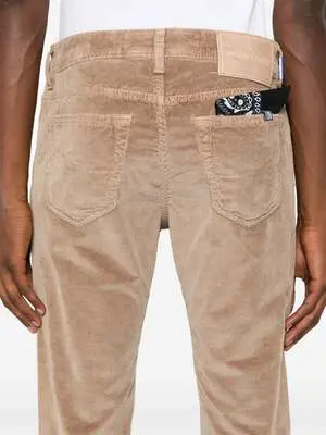 Jacob Cohen Logo-embroidered Corduroy Trousers - Neutrals