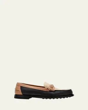 TOD'S Tod's Gomma Colorblock Leather Loafers - Nero/naturale