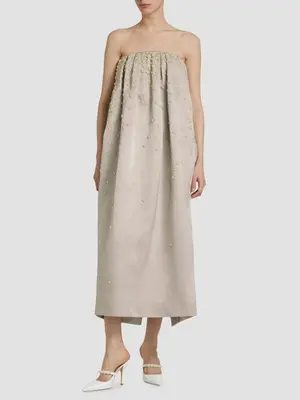 Adam Lippes Brynn Strapless Beaded Silk Midi-dress