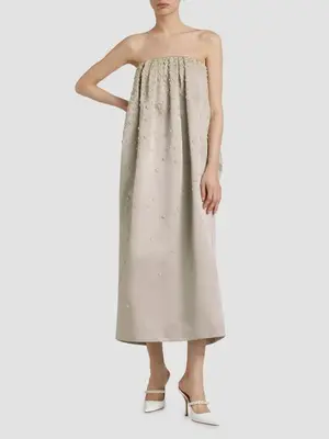 Adam Lippes Brynn Strapless Beaded Silk Midi-dress