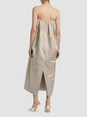 Adam Lippes Brynn Strapless Beaded Silk Midi-dress