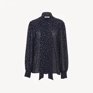 Chloé Lavallière Blouse In Silk & Lurex Dots