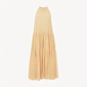 Chloé Long Gathered Silk Georgette Dress