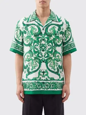 Dolce & Gabbana Silk Bowling Shirt With Short Sleeves And Majolica Print - Green