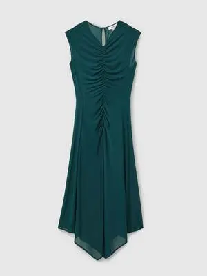 REISS Lyra Mesh Ruched Midi Dress