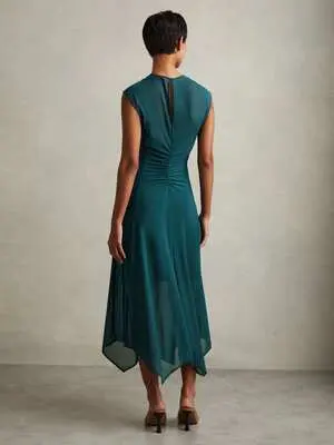 REISS Lyra Mesh Ruched Midi Dress