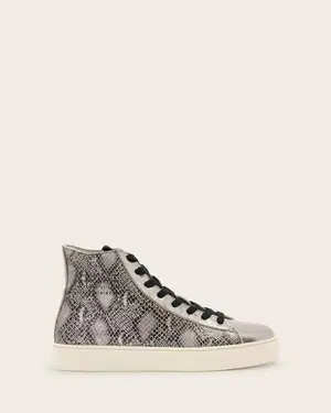ALLSAINTS Tana Snake Print High Top Sneakers - Silver