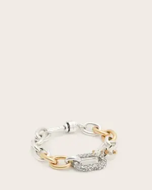 ALLSAINTS Cadence Two Tone Chain Bracelet With Crystal Embellishments - Silver