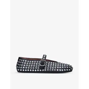 Alaïa Rhinestone-embellished Leather Ballerina Shoes - Black