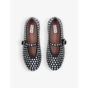 Alaïa Rhinestone-embellished Leather Ballerina Shoes - Black