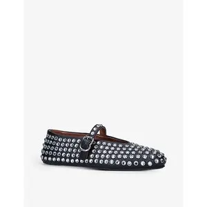 Alaïa Rhinestone-embellished Leather Ballerina Shoes - Black