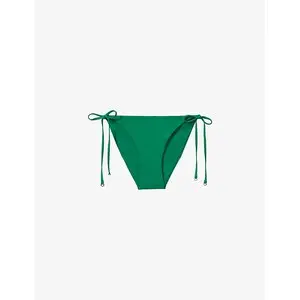 REISS Riah Side-Tie Low-Rise Bikini Bottom Green