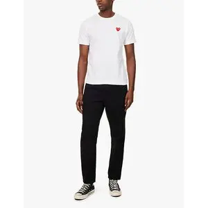 Play Comme Des Garcon Small Red Heart Brand-appliqué Cotton-jersey T-shirt - White