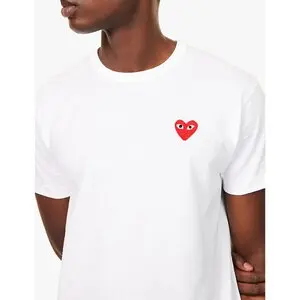 Play Comme Des Garcon Small Red Heart Brand-appliqué Cotton-jersey T-shirt - White
