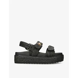 Steve Madden Millo Double-strap Raffia Sandals - Black