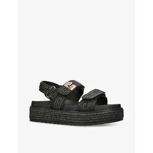 Steve Madden Millo Double-strap Raffia Sandals - Black