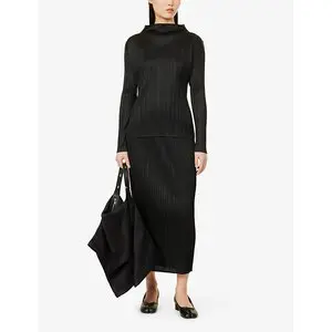 Issey Miyake Pleated High-neck Knitted Top - Black