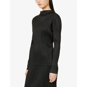 Issey Miyake Pleated High-neck Knitted Top - Black