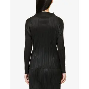 Issey Miyake Pleated High-neck Knitted Top - Black