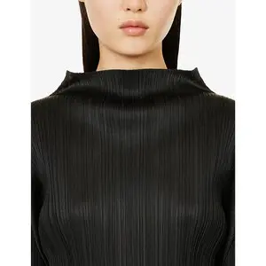Issey Miyake Pleated High-neck Knitted Top - Black