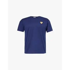 Play Comme Des Garcon Small Gold Heart Brand-appliqué Cotton-jersey T-shirt - Navy