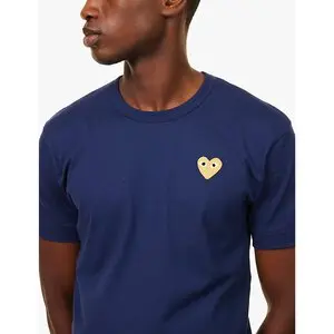 Play Comme Des Garcon Small Gold Heart Brand-appliqué Cotton-jersey T-shirt - Navy