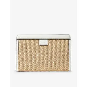 JIMMY CHOO Avenue Logo-embroidered Raffia Pouch - Natural/latte