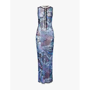 Jean Paul Gaultier Butterfly Graphic-Print Stretch-Mesh Maxi Dress In Blue  Multi - 58% Off | Editorialist