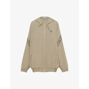 Prada Brand-embroidered Raglan-sleeved Cotton-blend Hoody - Neutral