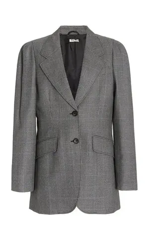Miu Miu Puff-sleeve Checked Wool Blazer