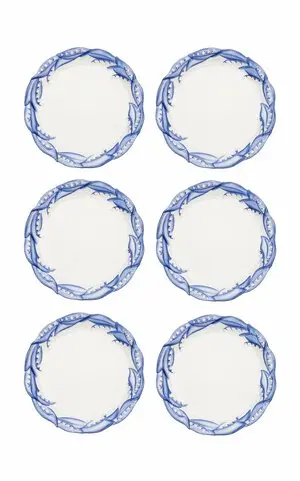 MODA DOMUS Set-of-six Lily Of The Valley Ceramic Dinner Plates - Blue