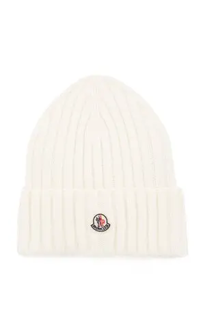 Moncler Ribbed-knit Wool Beanie - White