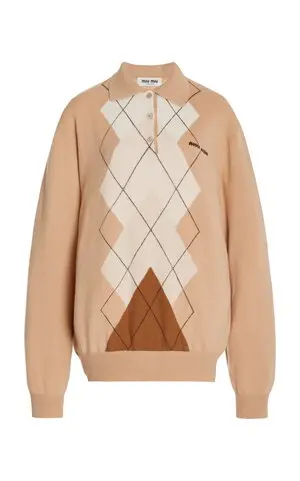 Miu Miu Oversized Argyle Cashmere Sweater - Brown