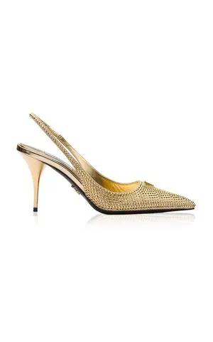 Prada Crystal-embellished Satin Slingback Pumps